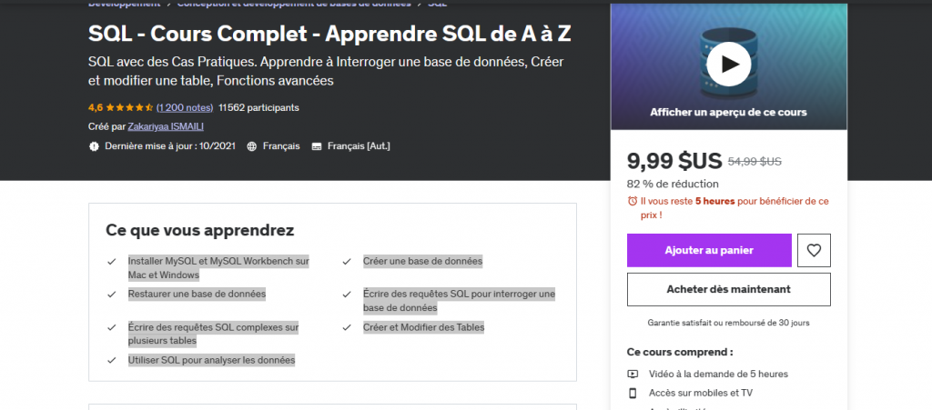 Meilleure formation SQL enligne - BrightCape